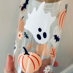 Ghost Pumpkins Bats Glass Can Halloween Iced Coffee Glass Glass Can ...