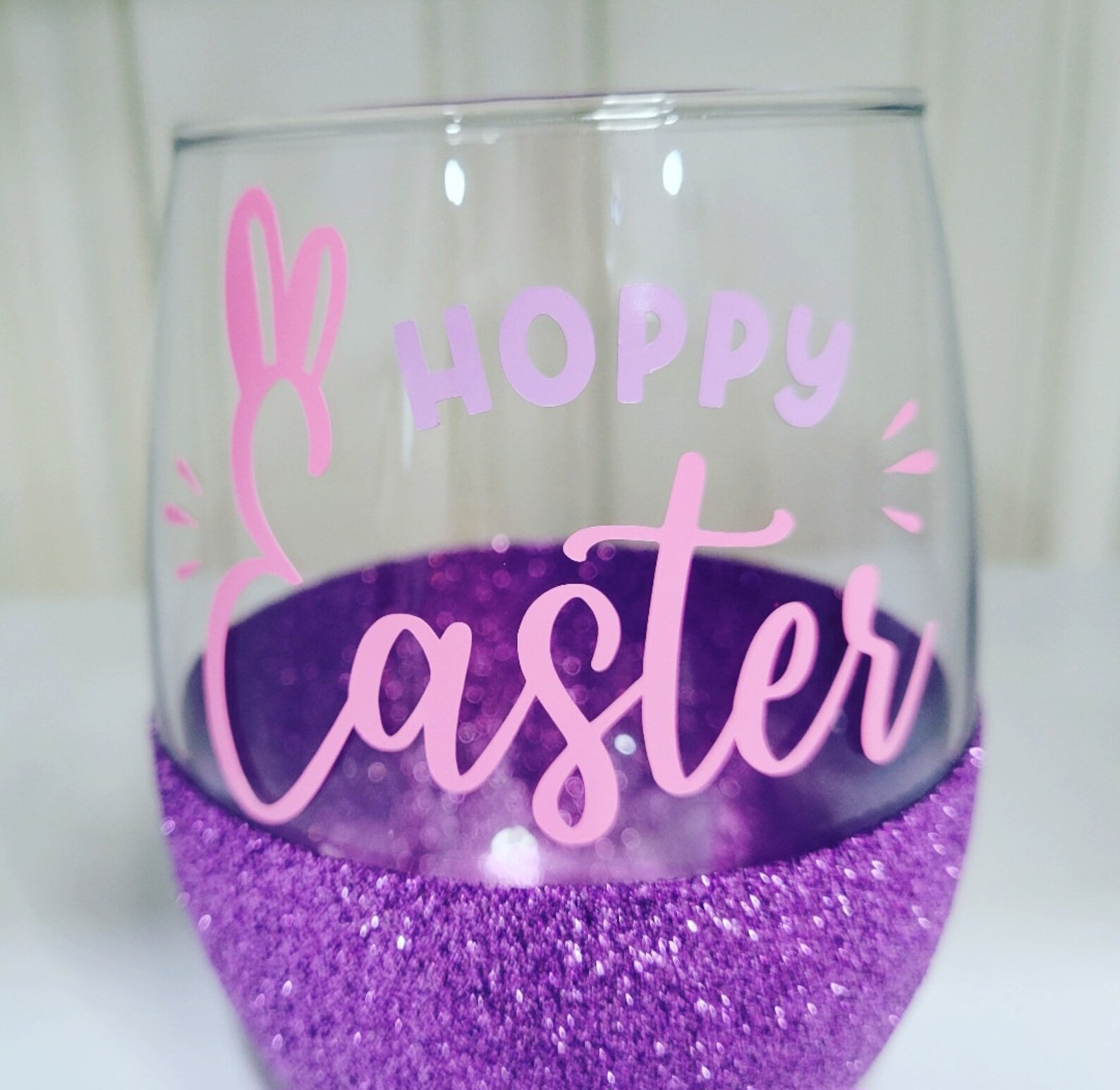 Happy Easter Wine Glass- Glitter Wine Glass- Easter Wine Glass- Easter ...
