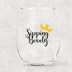 Sipping Beauty Wine Glass- Glitter Wine Glass- Stemless Glitter Dipped ...