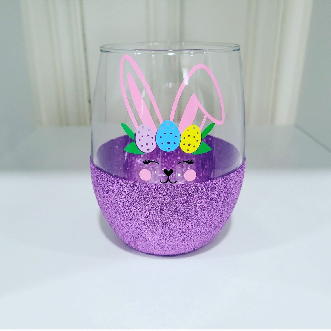 Easter Bunnies Wine Glass- Glitter Wine Glass- Easter Wine Glass ...