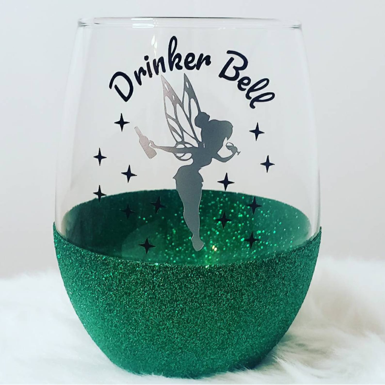 Drinker Bell Wine Glass- Disney Glitter Wine Glass- Stemless Glitter ...