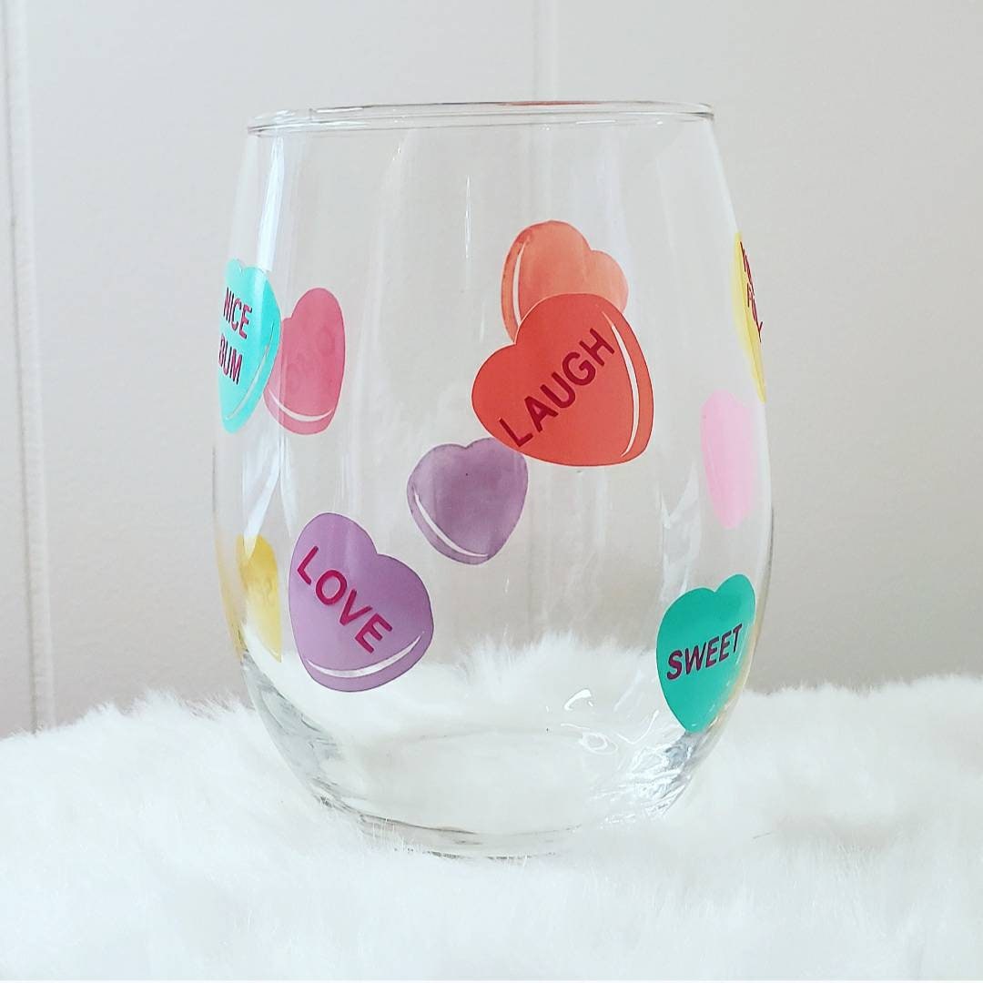 Conversation Hearts Wine Glass Valentine's Day Wine | Etsy