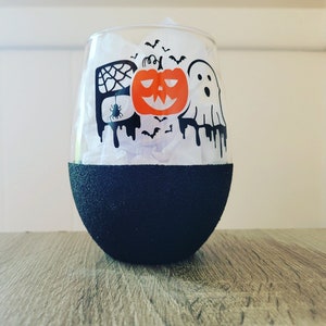 Boo Wine Glass- Halloween Wine Glass- Stemless Glitter Wine Glass- Wine ...