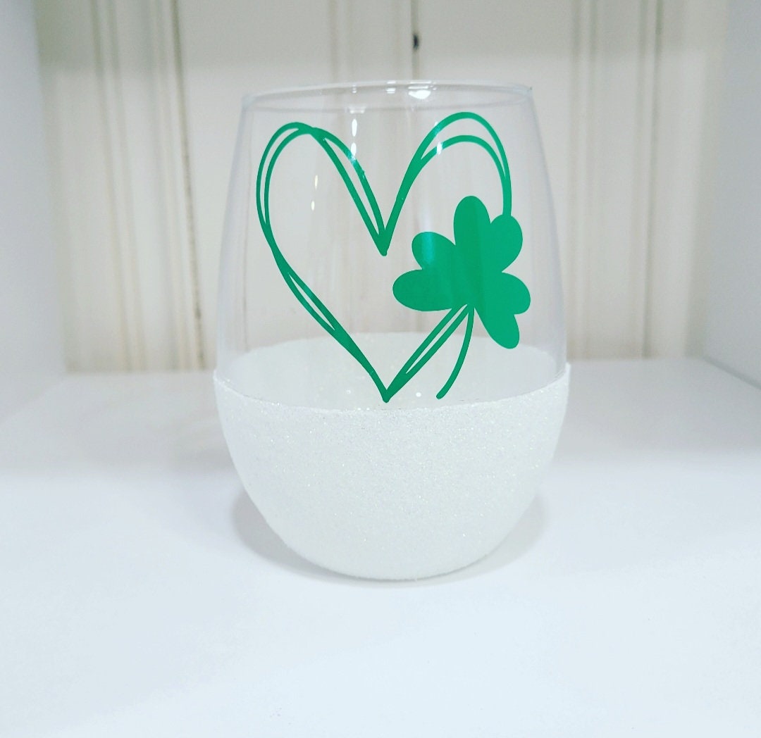 Shamrock Wine Glass- Love Shamrock- St. Patrick's Day Wine Glass ...