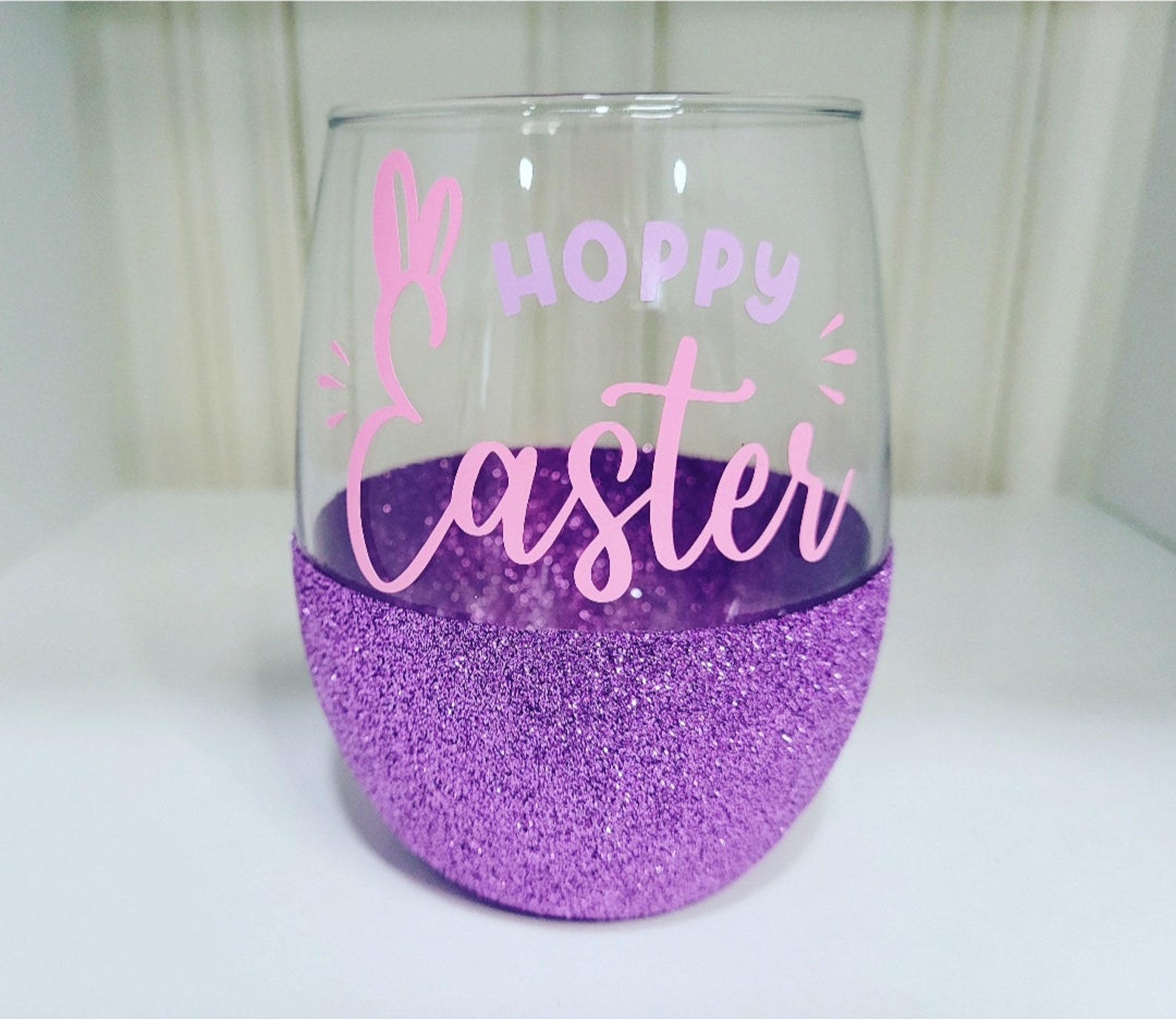 Happy Easter Wine Glass Glitter Wine Glass Easter Wine - Etsy