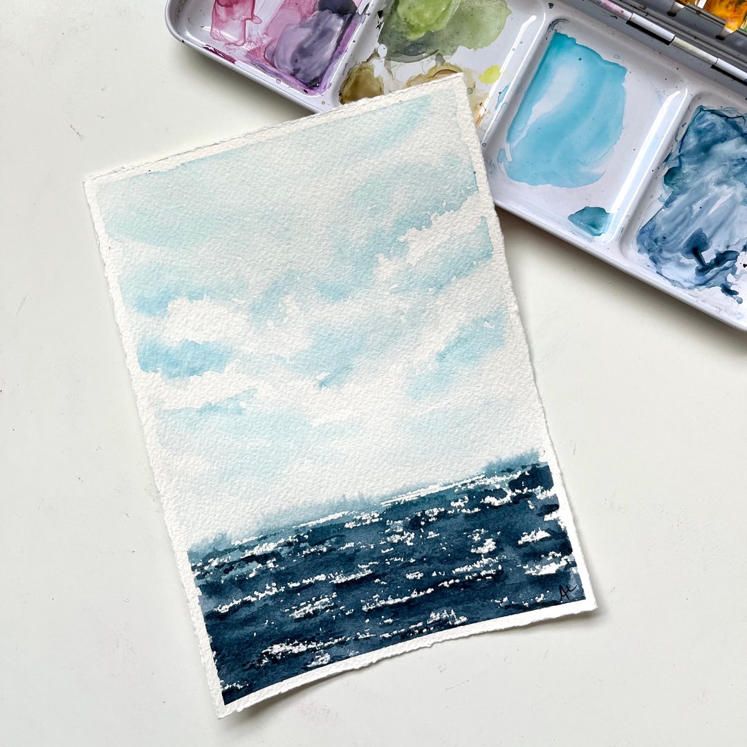 Original Ocean Watercolor Painting, Blue Ocean Artwork, 5x7 - Etsy