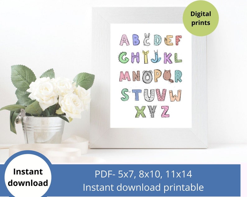 Alphabet Wall Printable, ABC Wall Art, ABC Printable, Downloadable ...