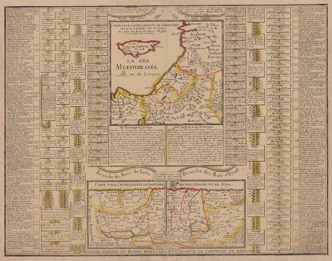 Kings of ISRAEL and JUDAH Genealogy Old Map - 1723 - Kingdom - Ancient ...