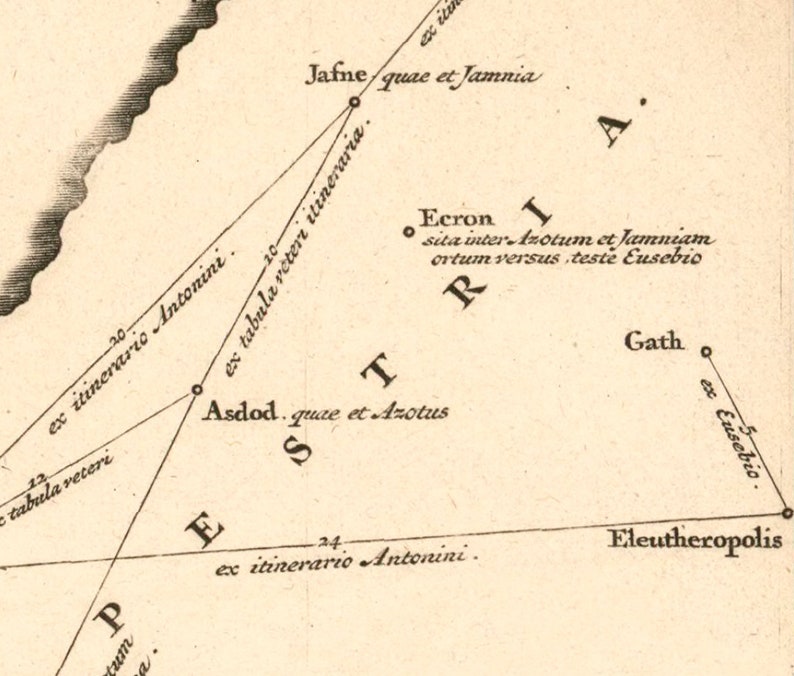 Philistines Land Old Map - 18th Century - David and Goliath - Jordan ...
