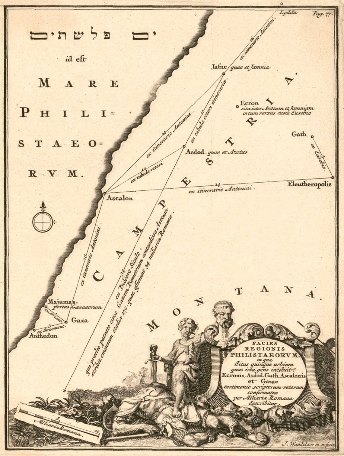 Philistines Land Old Map - 18th Century - David and Goliath - Jordan ...