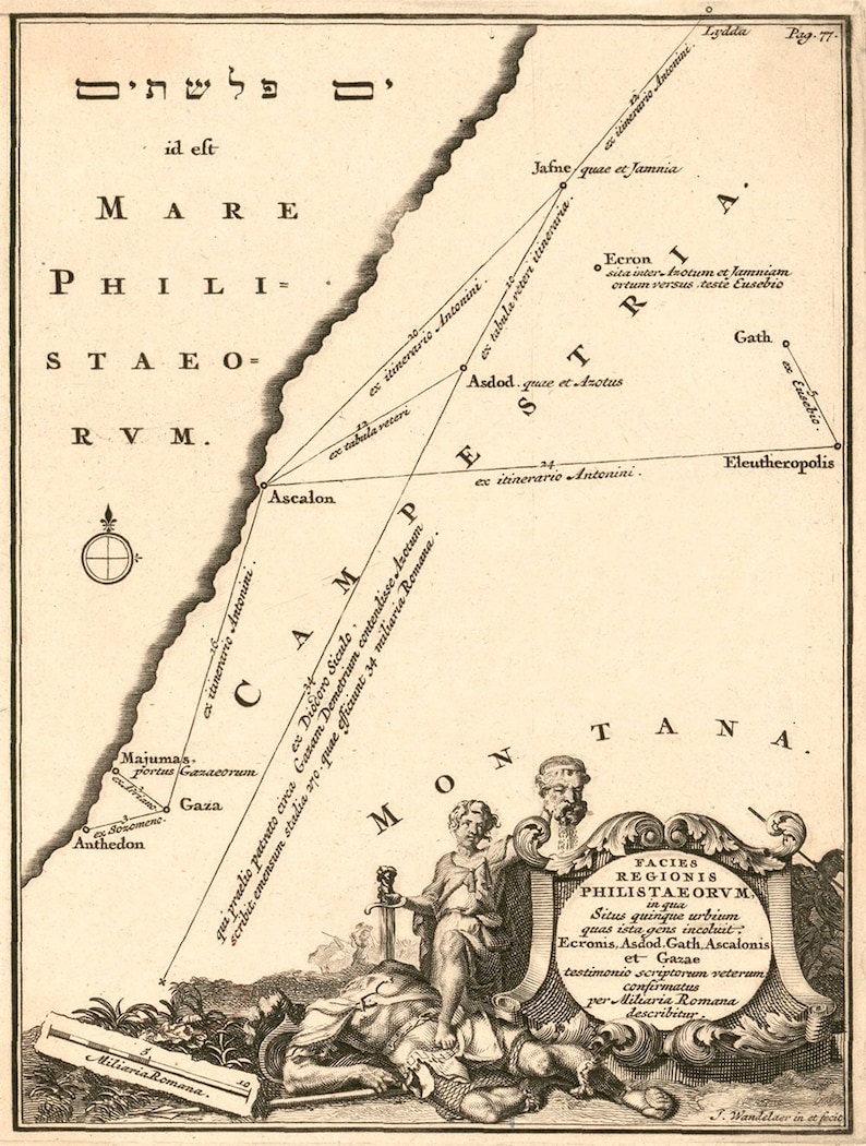 Philistines Land Old Map - 18th Century - David and Goliath - Jordan ...