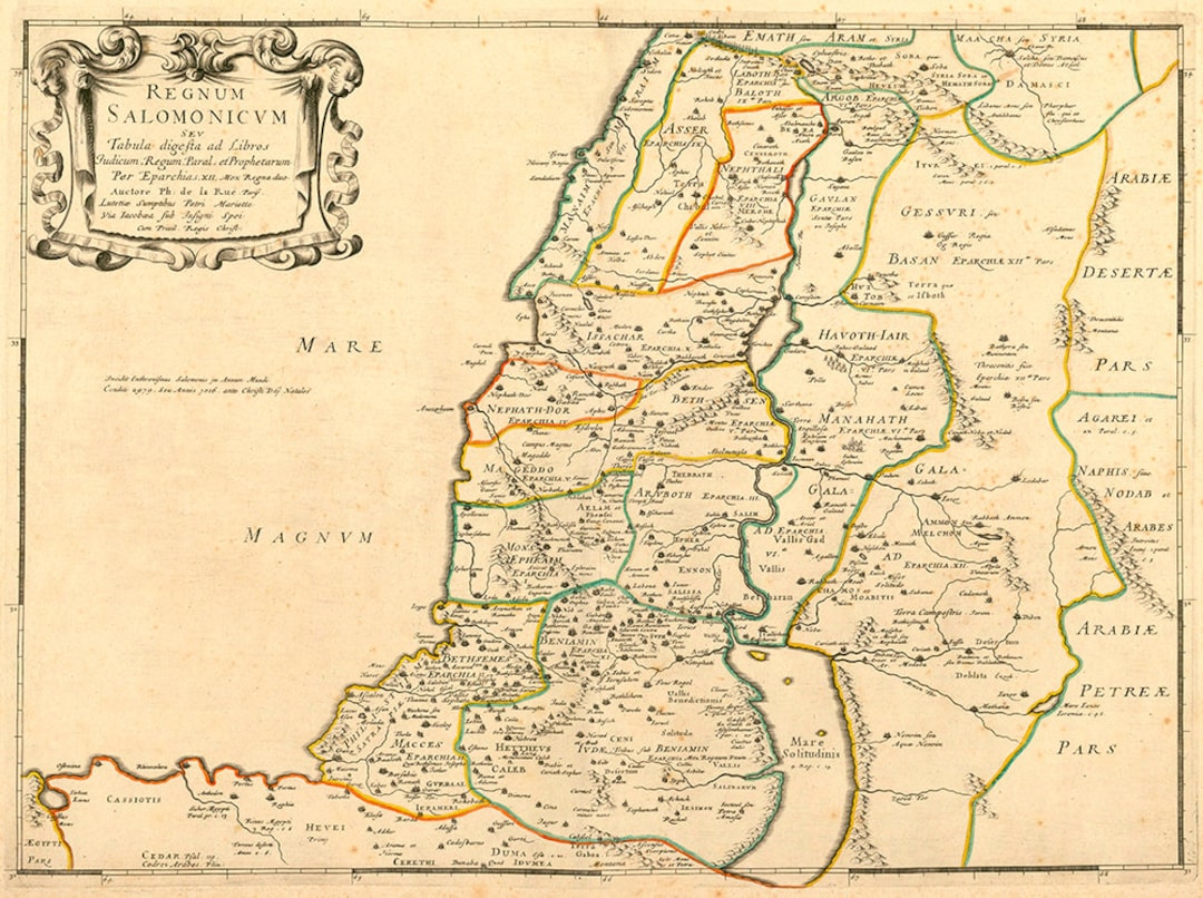 KINGDOM of Israel Old Map King Solomon Philippe De La Rue 1650 Dead Sea ...
