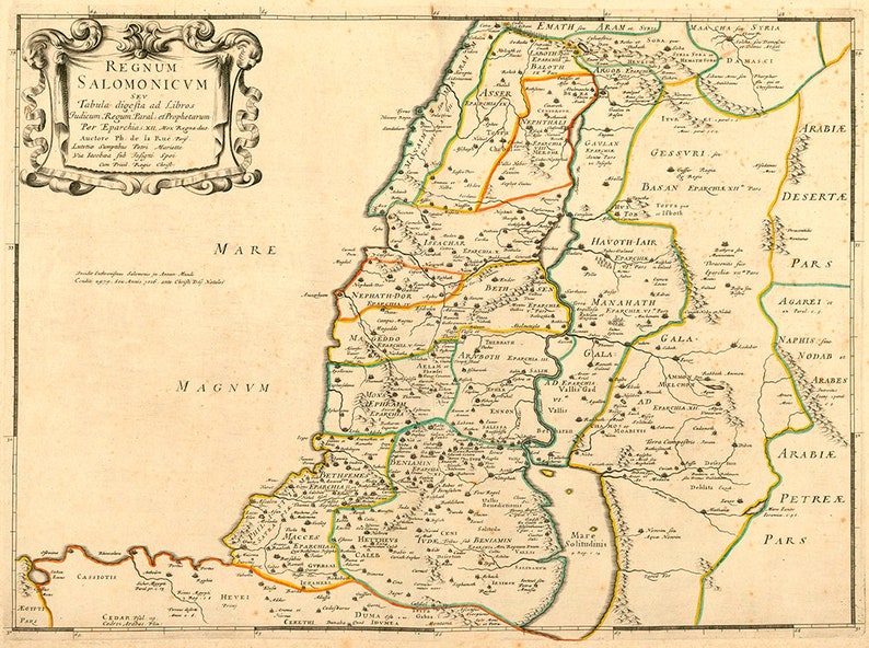 KINGDOM of Israel Old Map King Solomon Philippe De La Rue 1650 Dead Sea ...