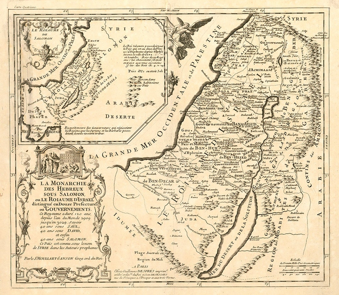 KINGDOM of Israel Old Map King Solomon - Moullart-sanson 1750 Arabia ...
