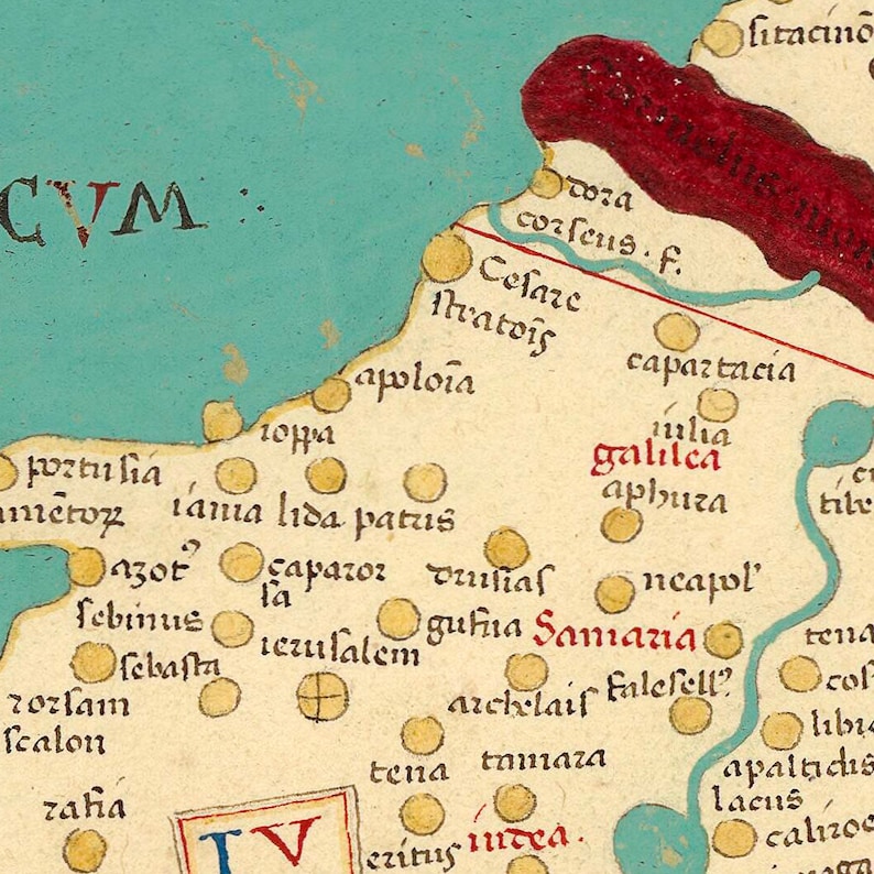 PTOLEMY Middle East Map - 1470 Antique Manuscript - Jordan Syria Cyprus ...