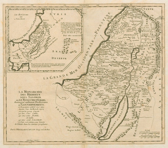 KINGDOM of Israel Old Map King Solomon Moullart-Sanson 1730 | Etsy