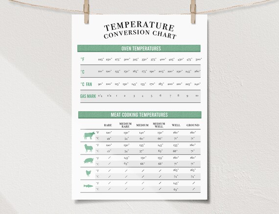 Temperature Conversion and Meat Temperature Chart Digital - Etsy