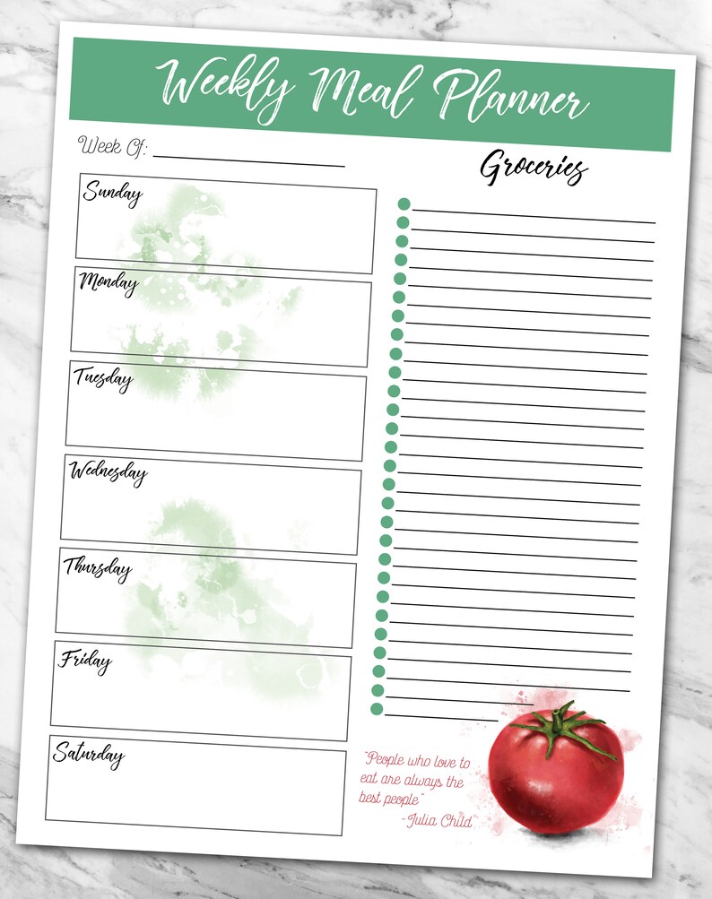 Creole Tomato Watercolor Original Art Weekly Meal Planner and Grocery ...