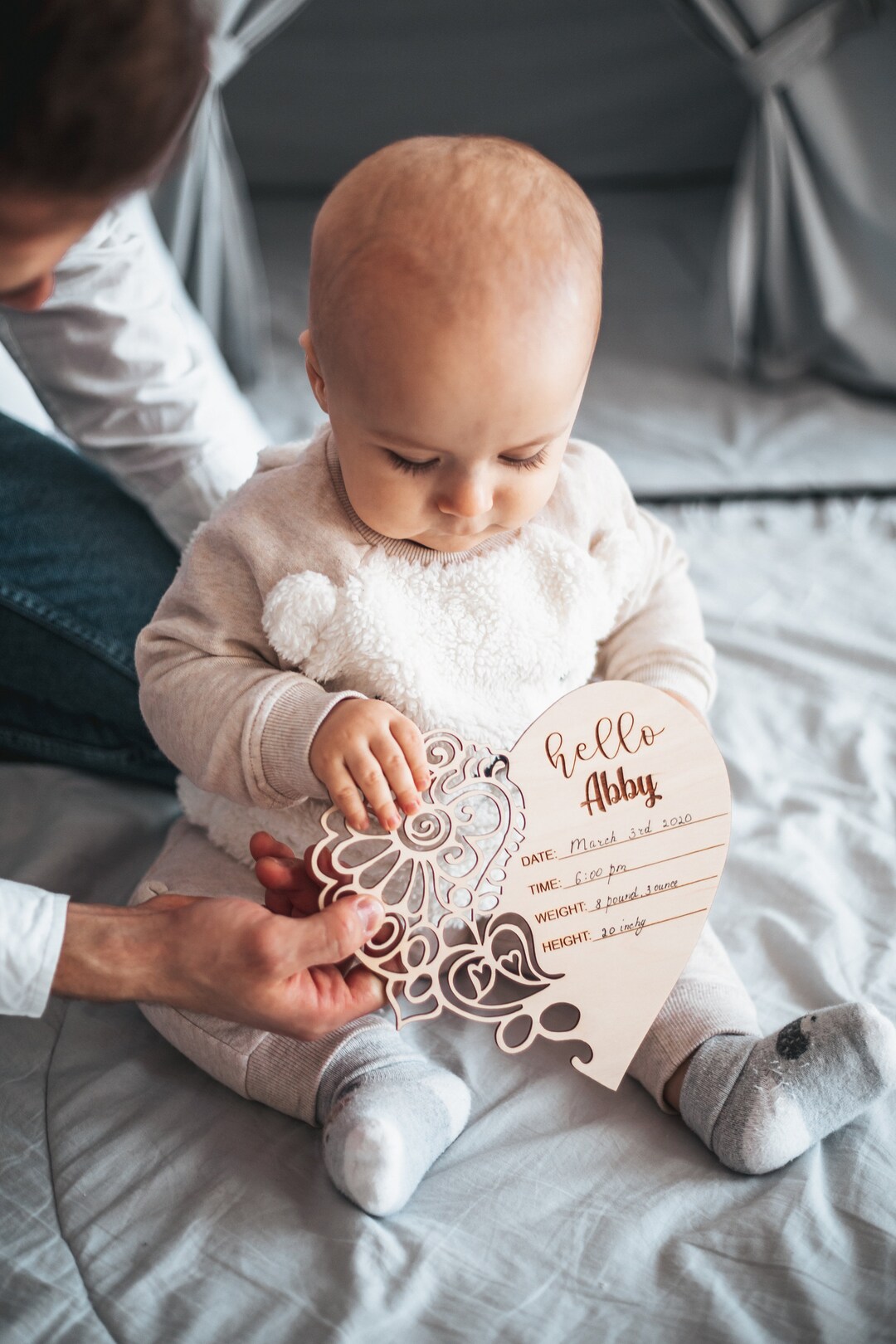 Heart Name Sign Baby, Floral Name Sign, Wooden Engraved Newborn, Photo ...