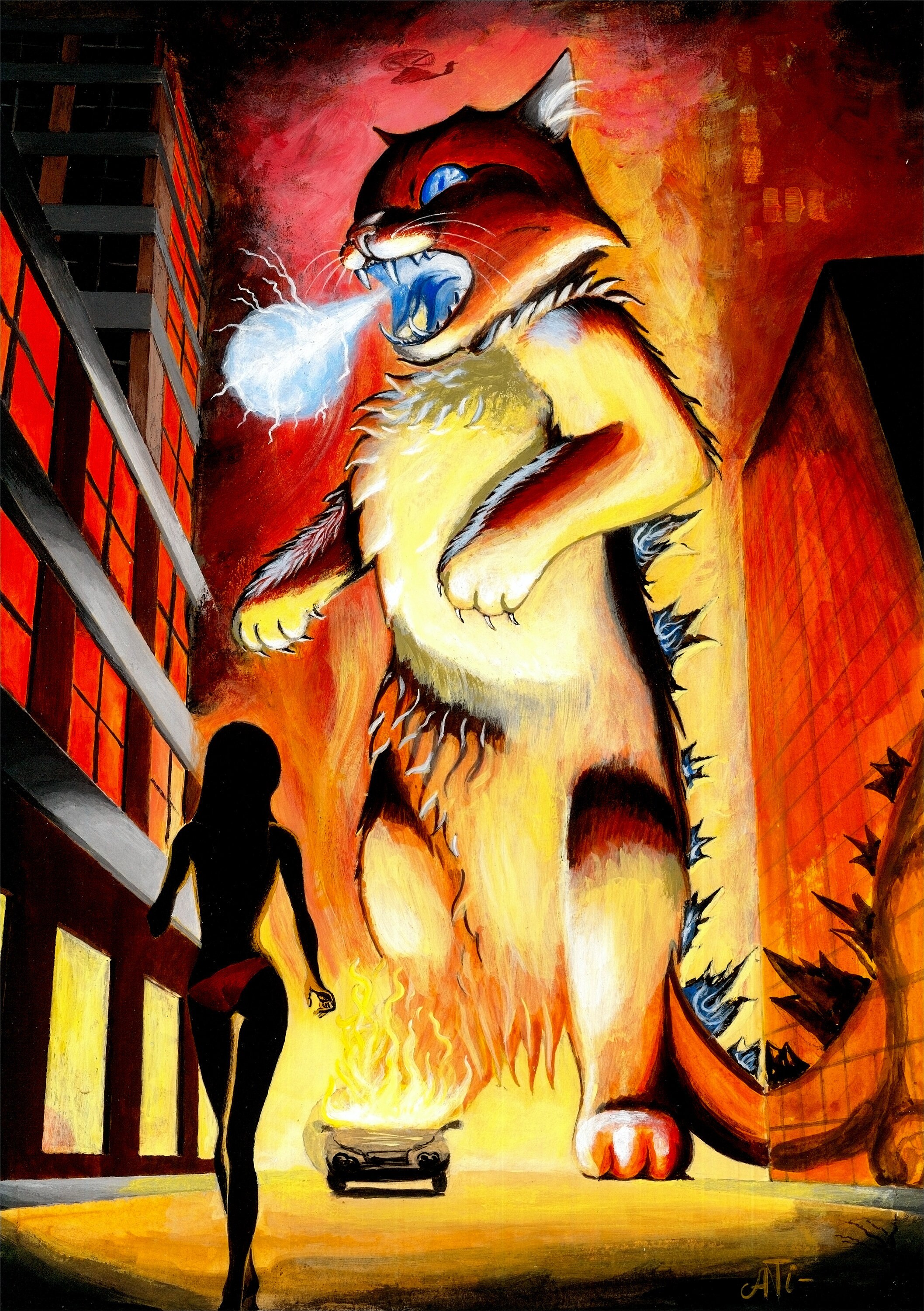 Catzilla in the City Cat as Godzilla Great Cat Lover Gift | Etsy