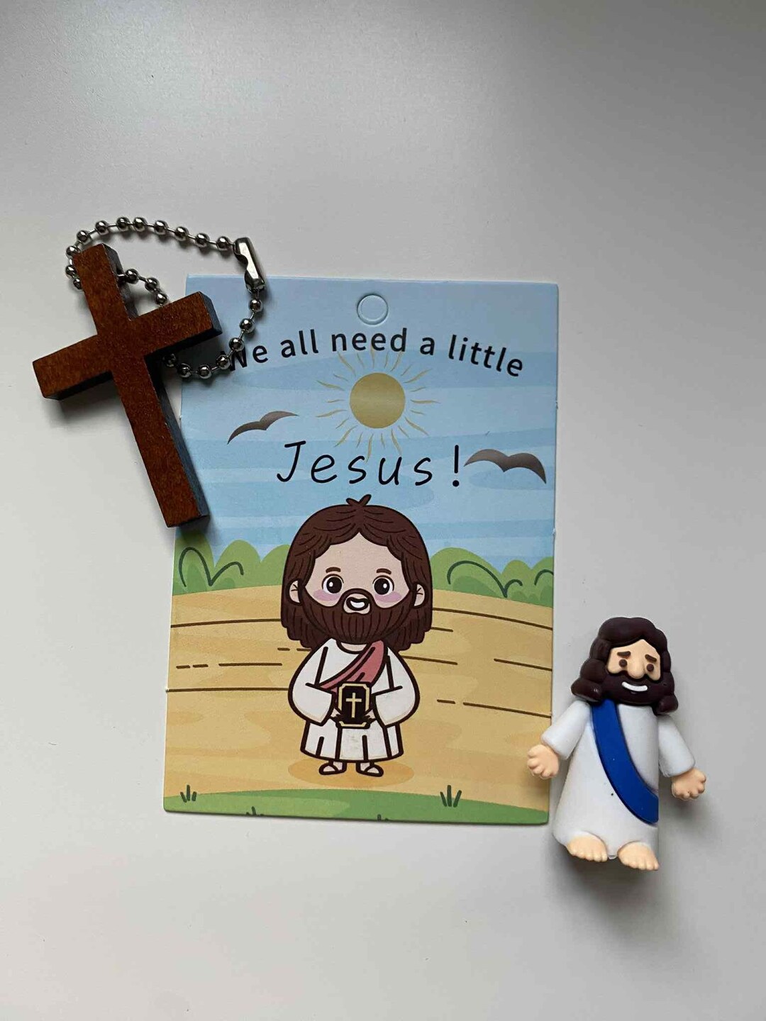 Pocket Jesus Gift Set: Mini Figurine, Cross Keychain & Encouragement ...