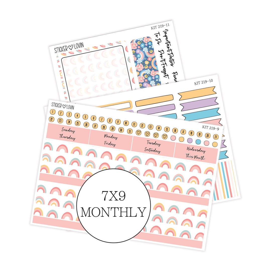 KIT 219 Rainbow Monthly Sticker Kit - Monthly Planner Sticker Kit - 7x9 ...