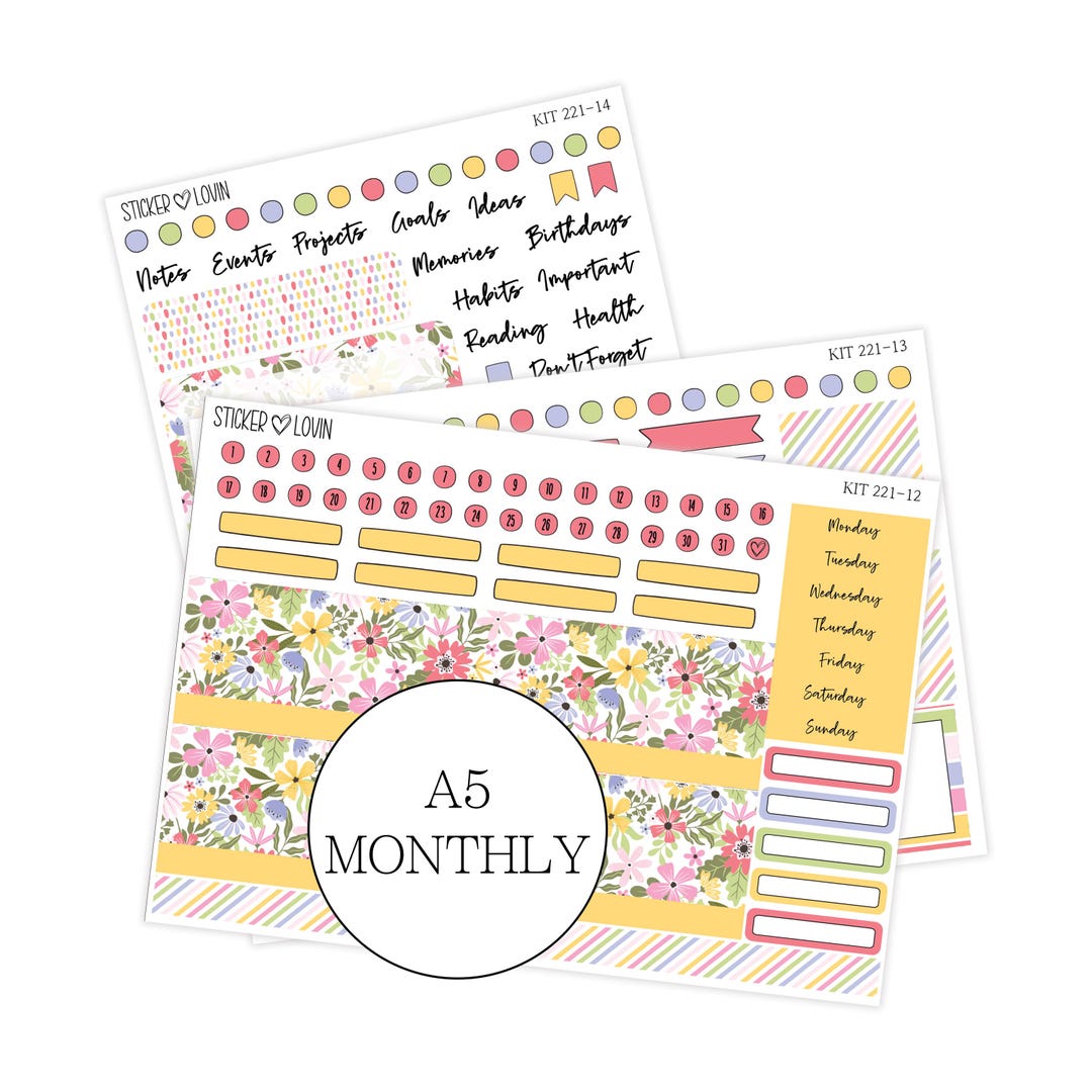 KIT 221 Spring Bloom A5 Monthly Sticker Kit - Monthly Planner Sticker ...