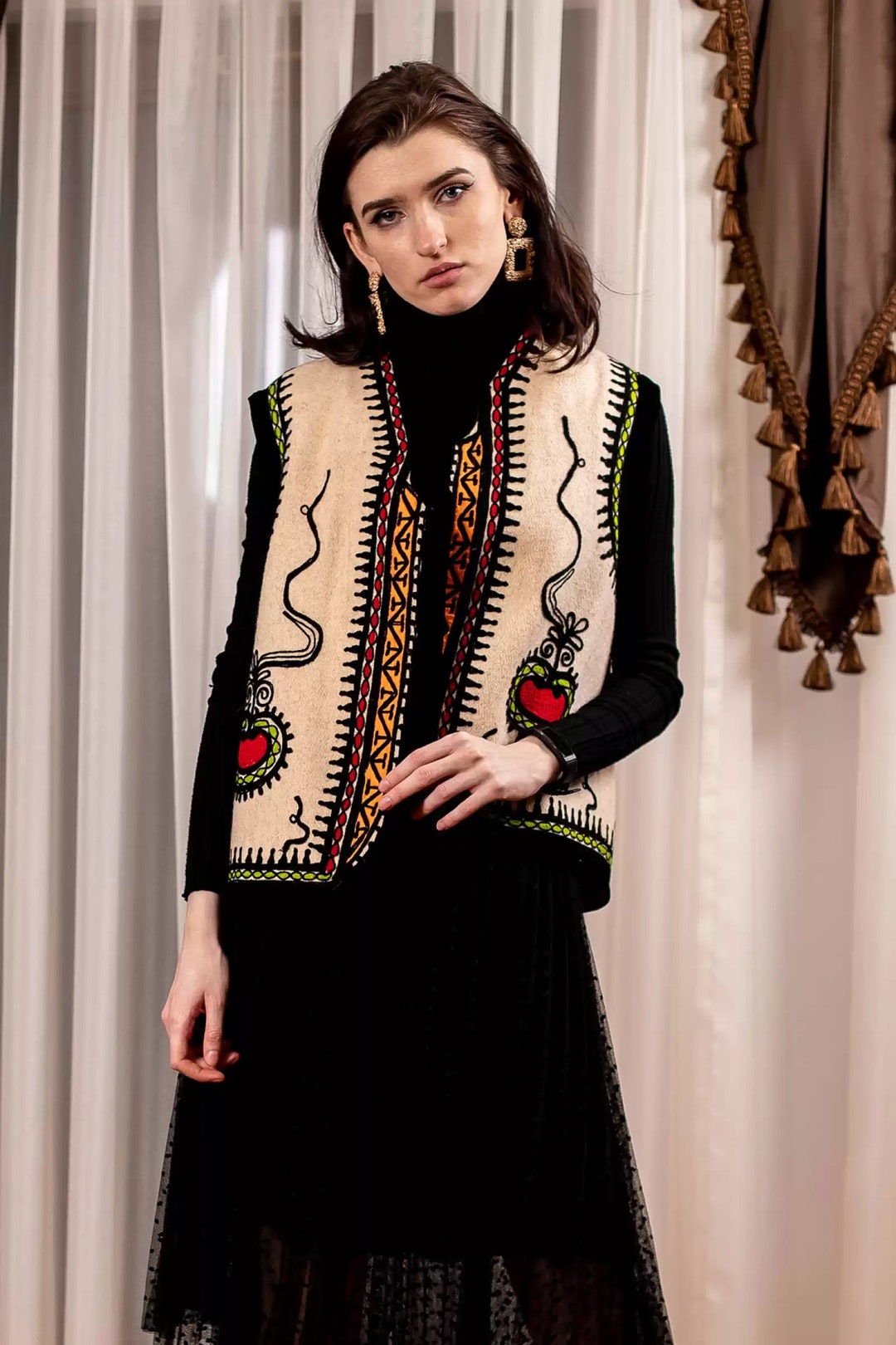 Traditional Romanian Vest From Oltenia "mugur" /manual Sewn Embroidery ...