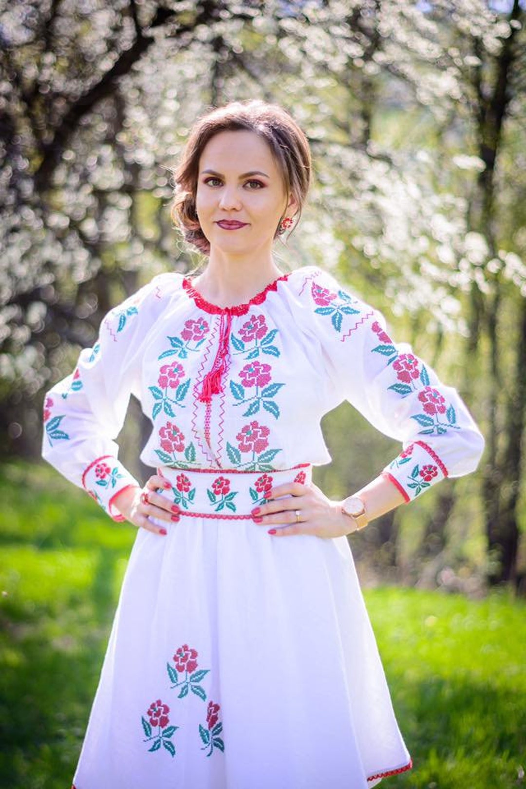 Traditional Romanian Wedding Dress "diana" / Manual Sewn Embroidery ...