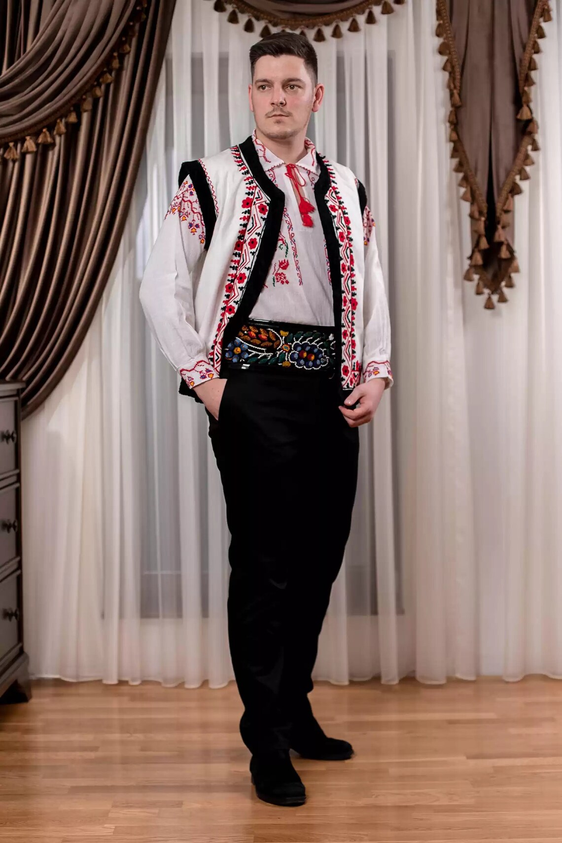 Traditional Romanian Vest From Oltenia"mountain and Flower"/manual Sewn ...