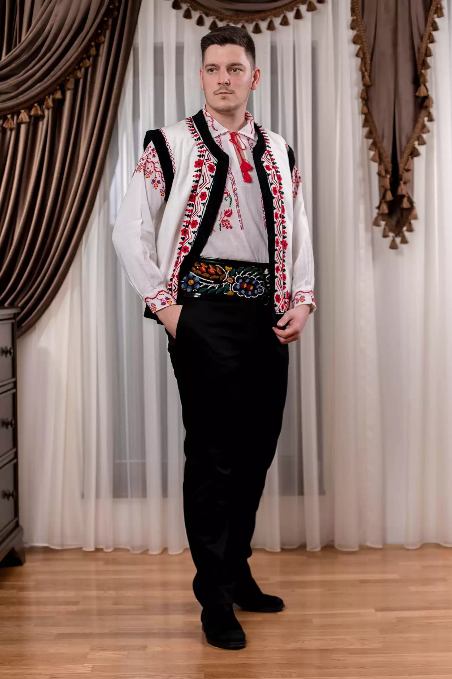 Traditional Romanian Vest From Oltenia"mountain and Flower"/manual Sewn ...