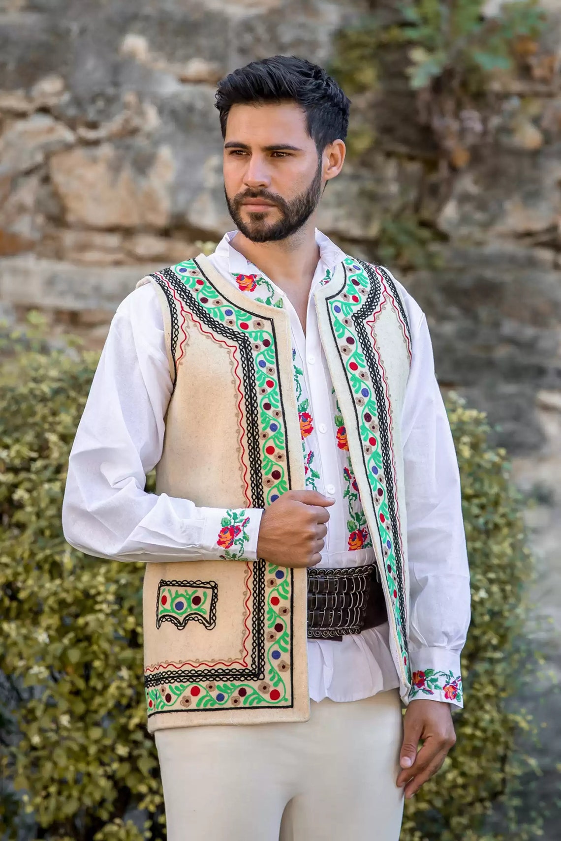 Traditional Romanian Vest From Oltenia"mountain and Rain"/manual Sewn ...