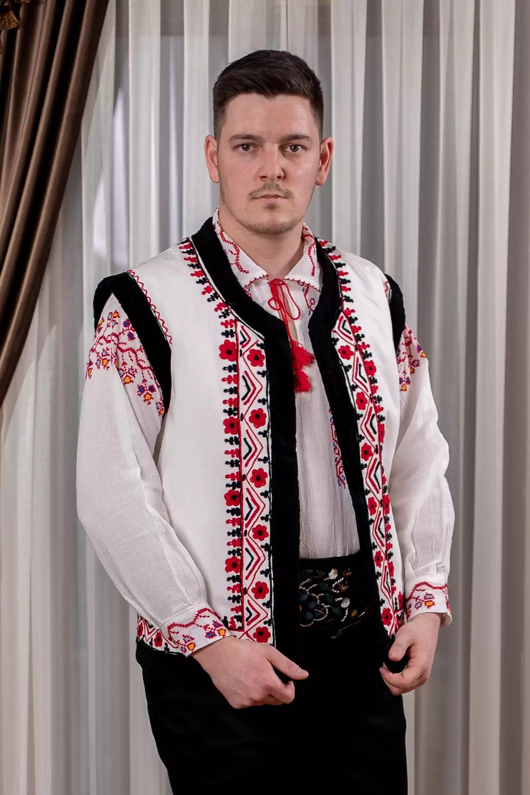 Traditional Romanian Vest From Oltenia"mountain and Flower"/manual Sewn ...