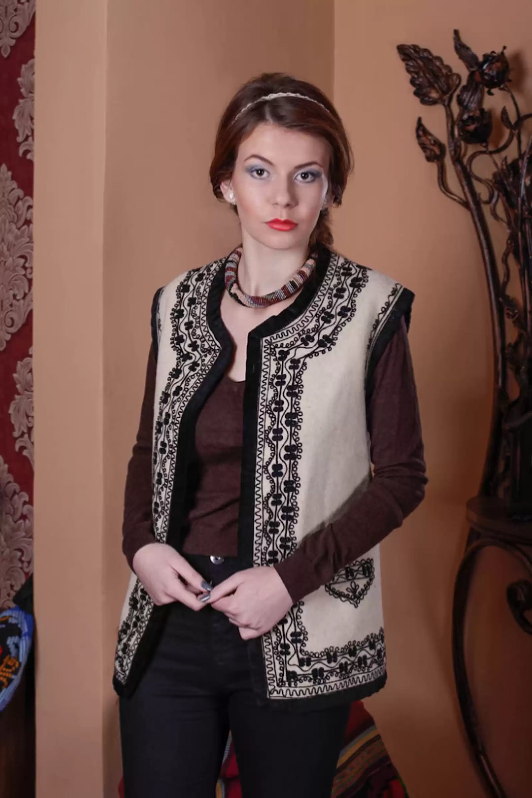 Traditional Romanian Vest From Oltenia "clover" /manual Sewn Embroidery ...