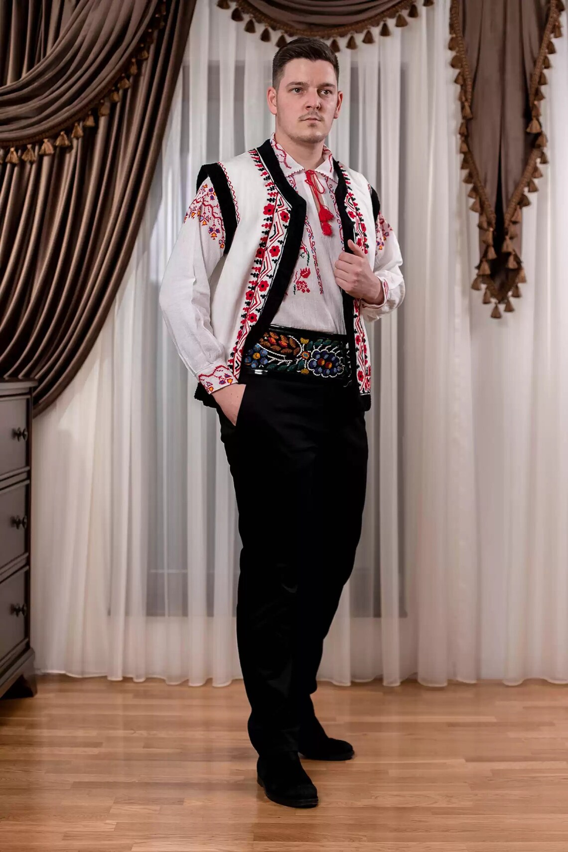 Traditional Romanian Vest From Oltenia"mountain and Flower"/manual Sewn ...