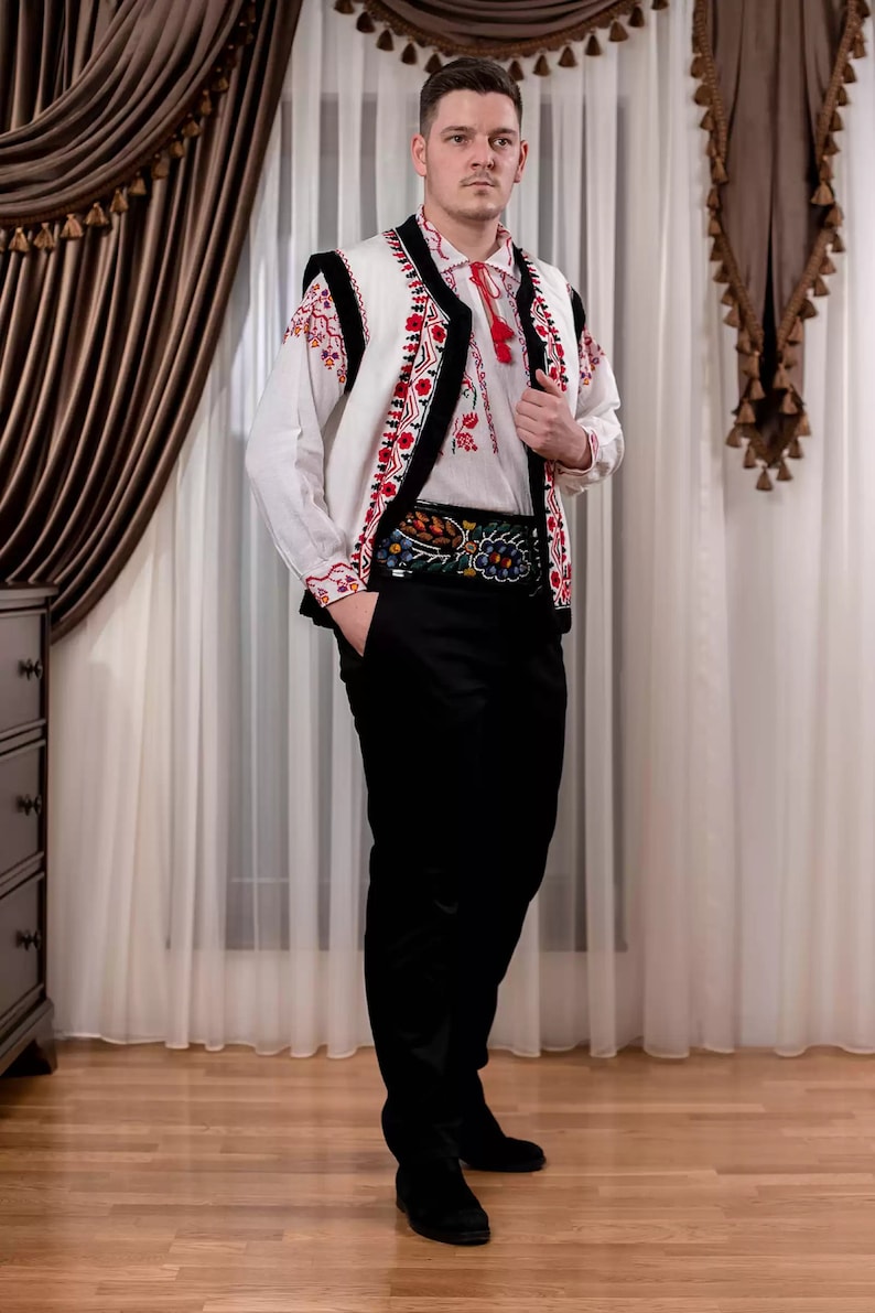 Traditional Romanian Vest From Oltenia"mountain and Flower"/manual Sewn ...