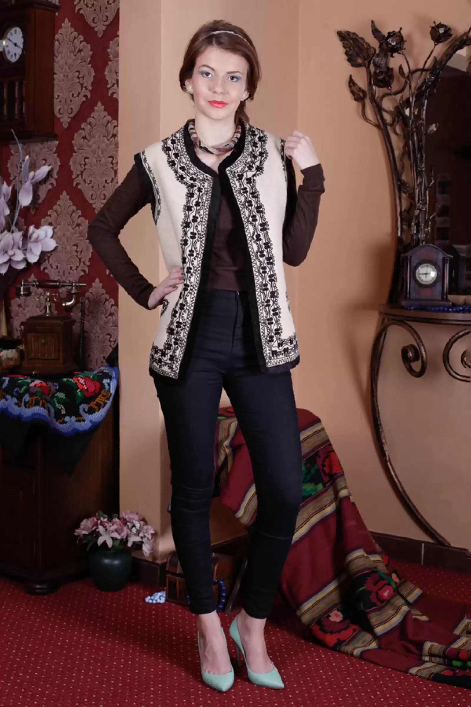 Traditional Romanian Vest From Oltenia "clover" /manual Sewn Embroidery ...