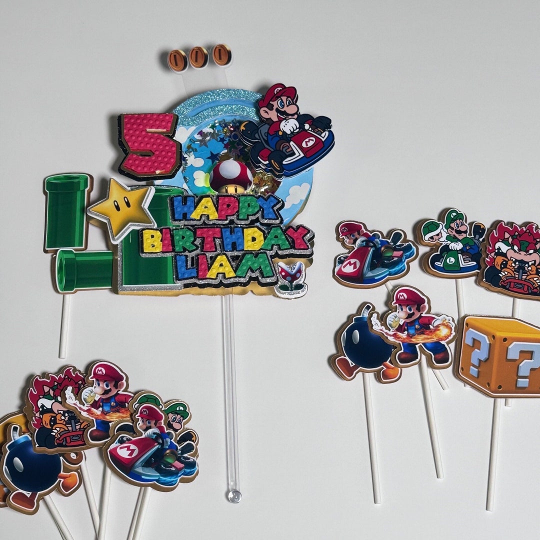 Super Mario Caketopper Shaker + 12 Random Cupcaketopper, Birthday ...
