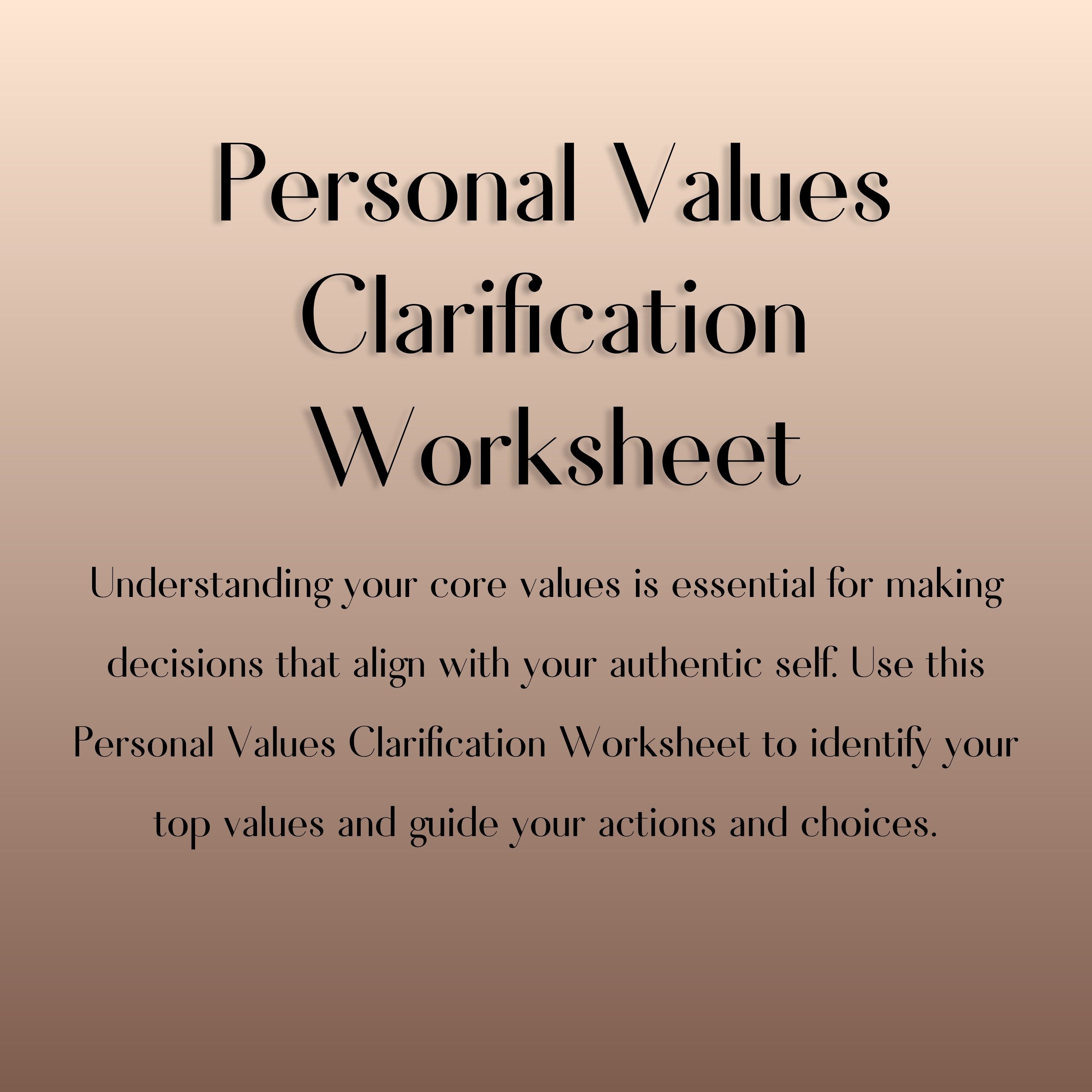Personal Values Clarification Worksheet - Etsy