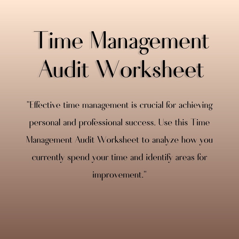 Time Management Audit Worksheet - Etsy