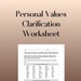 Personal Values Clarification Worksheet - Etsy