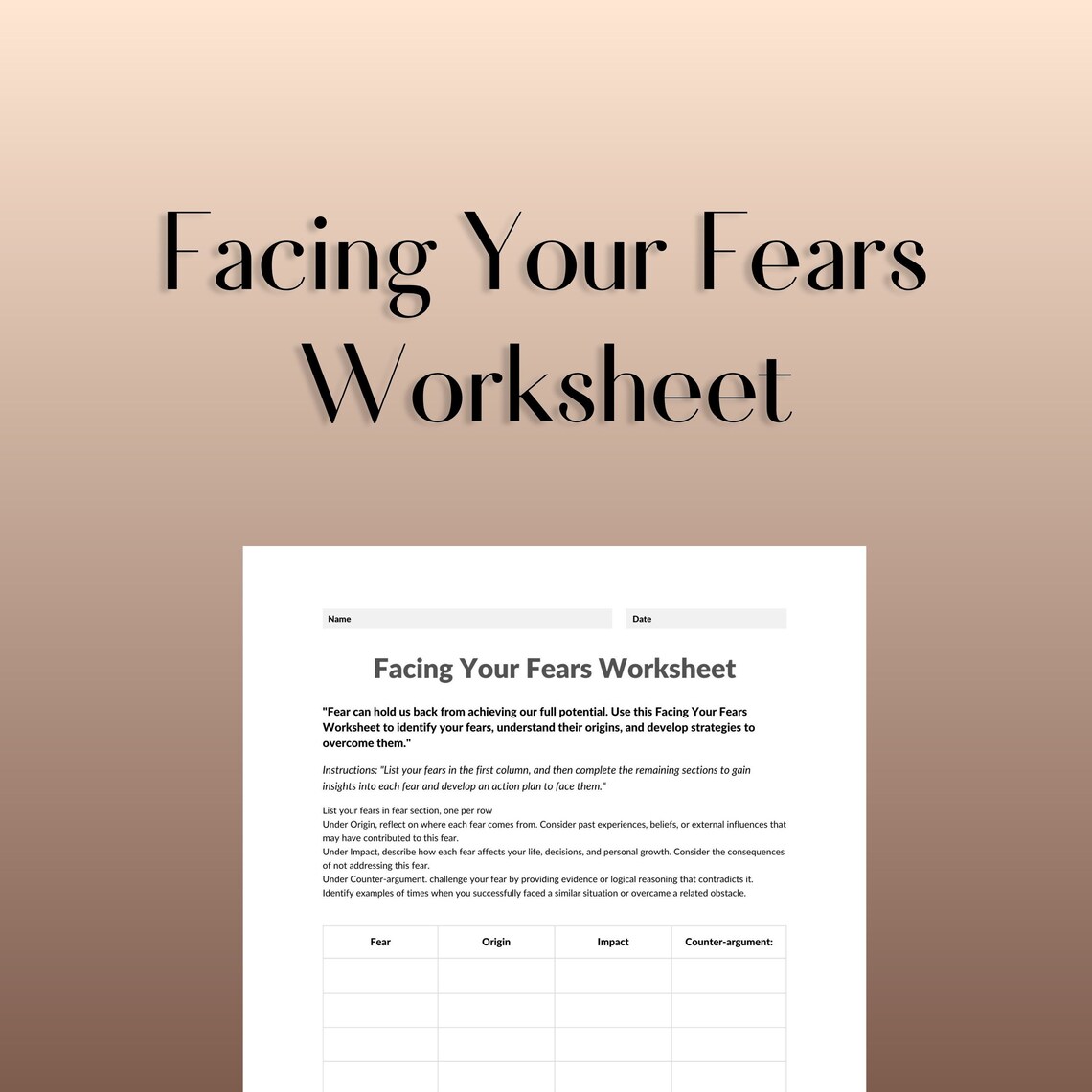 Facing Your Fears Worksheet - Etsy