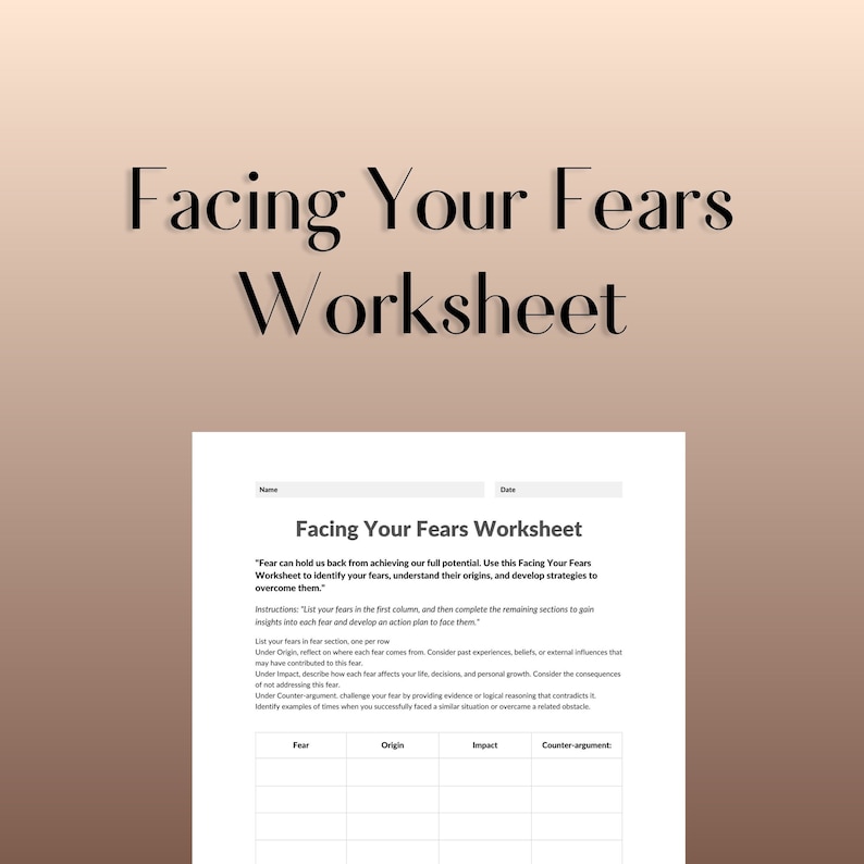 Facing Your Fears Worksheet - Etsy