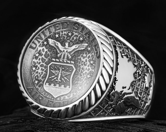 US Air Force Ring, USAF Enameled Emblem Ring, US Military Ring, World ...