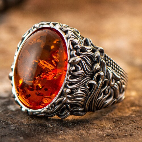 Amber Orange Silver Men Ring Silver Handmade Jewelry 925 - Etsy