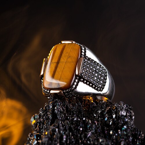 Tiger Eye Men's Ring 925 Sterling Silver Signet Ring - Etsy