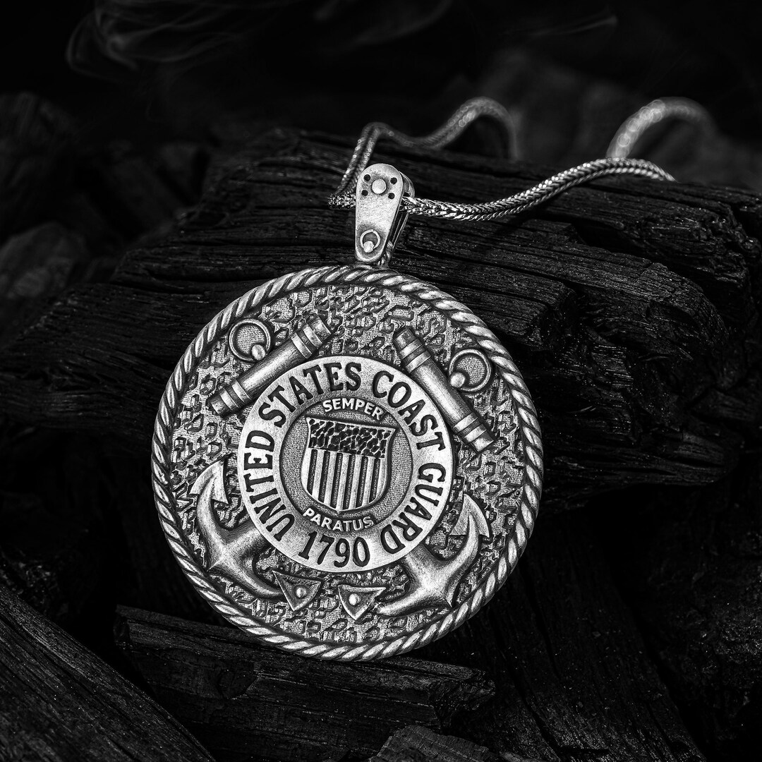 US Coast Guard Silver Necklace, USCG Pendant With 925 Chain, Semper ...