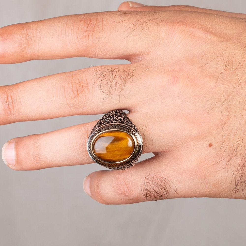 Mens Tiger Eye Ring Sterling Silver Men Ring 925 Silver | Etsy