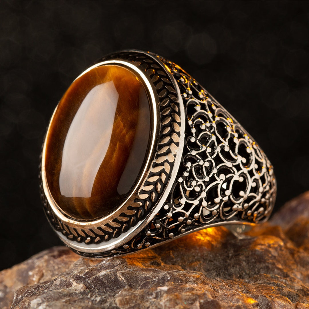 Mens Tiger Eye Ring, Sterling Silver Men Ring, 925 Silver Statement ...