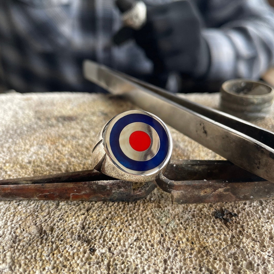 Royal Air Force Silver Ring, Aviator Silver Ring, Blue and Red Enamel ...